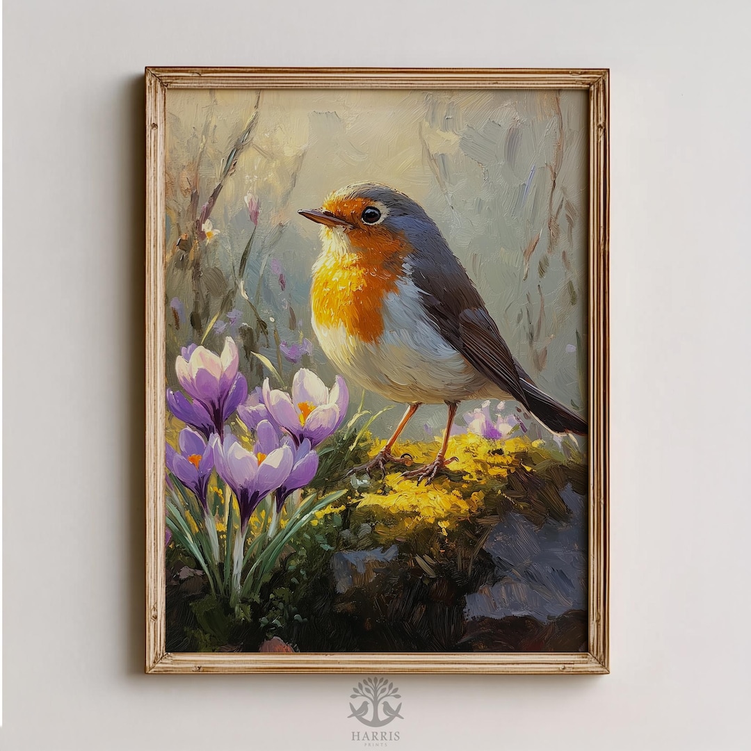 Cottagecore European Robin and Crocus Printable - Vintage Spring ...