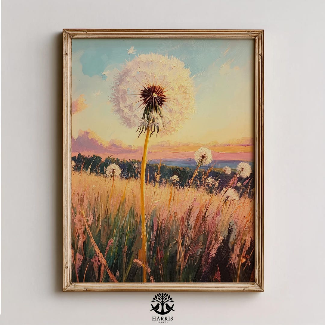 Cottagecore Dandelion Seed Head - Pastoral Meadow Sunrise ...