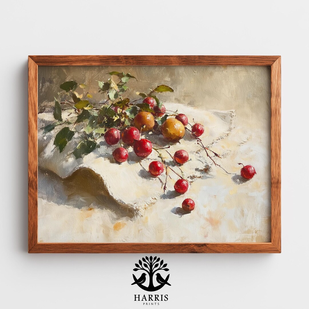 Cottagecore Rose Hips Still Life, Rustic Vintage Art, Neutral Linen ...