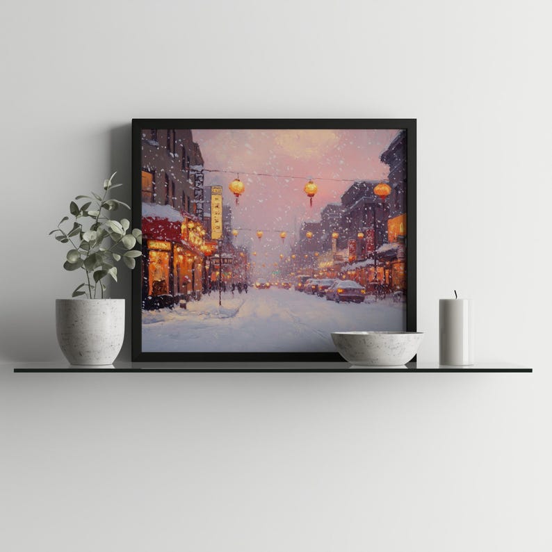 Moody Winter Street in Seattle Printable Art - Snowy Cityscape With ...