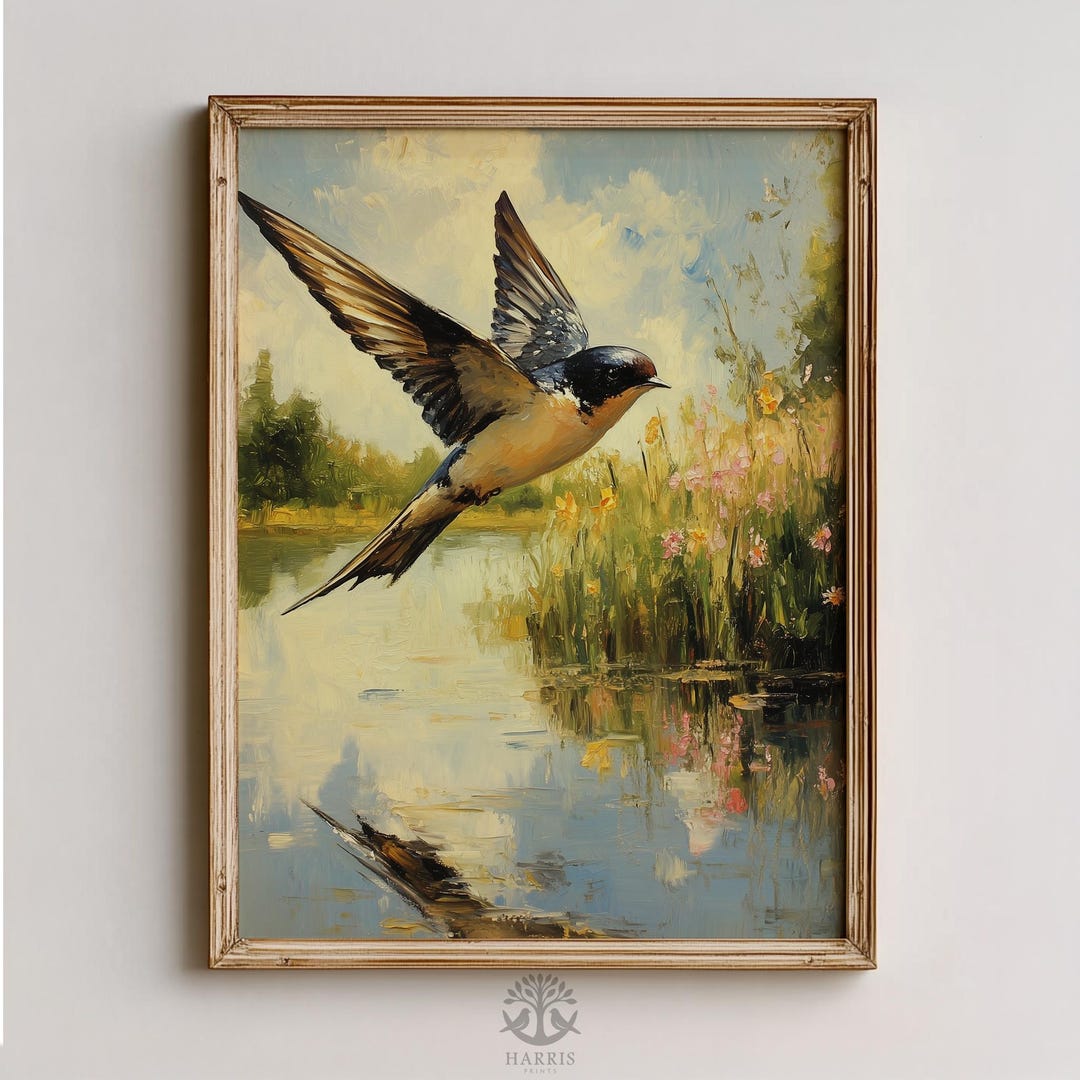 Barn Swallow in Flight Printable - Rustic Cottagecore Wall Art, Serene ...