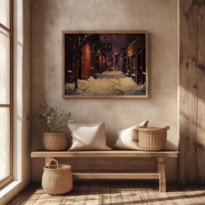 Moody Winter Urban Night Scene - Printable Snowy Alleyway Capitol Hill ...