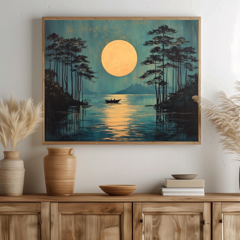 Moody Moonlit Lake Scene Printable - Serene Japanese Nightscape ...