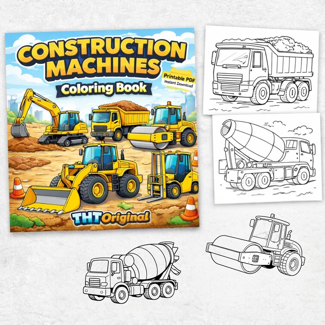 Construction Machines DIGITAL DOWNLOAD Coloring Book | Kids & Adults ...