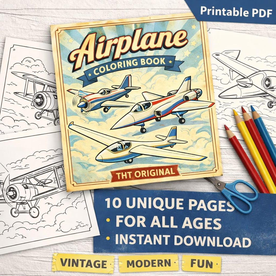 Aviation Coloring Book | Vintage & Modern Airplanes 10 Coloring Pages ...