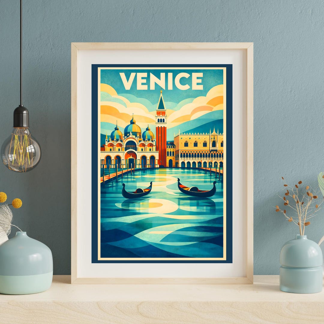Venice Geometric Travel Poster | Modern Retro City Wall Art ...