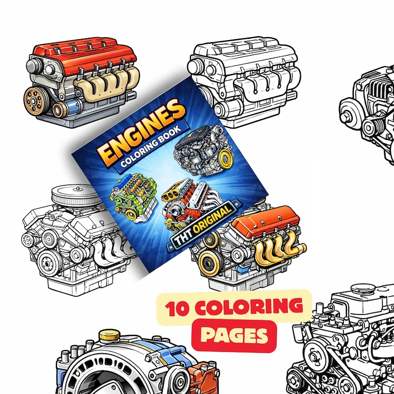Engines Coloring Book – Printable PDF With 10 Pages for All Ages - Etsy