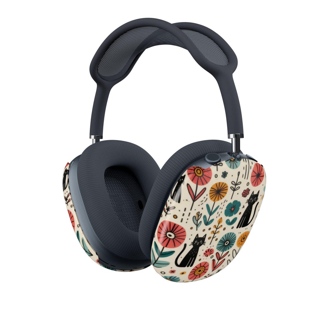 Retro Floral Atomic Black Cat Pattern Airpods Max Case, Snap on Air ...