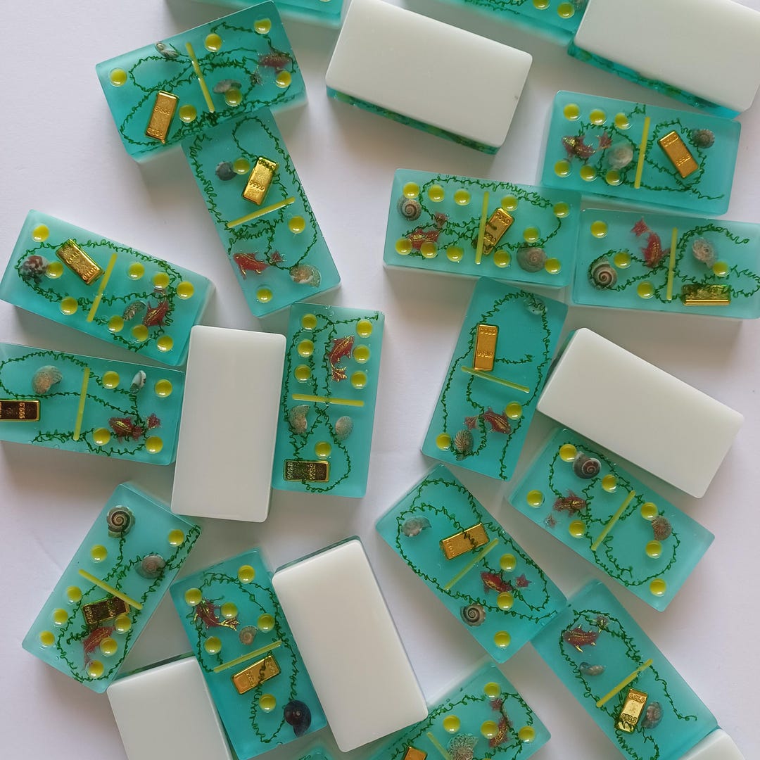 Resin Domino Set, Ocean Theme Dominoes, Glow in the Dark Dots Option ...
