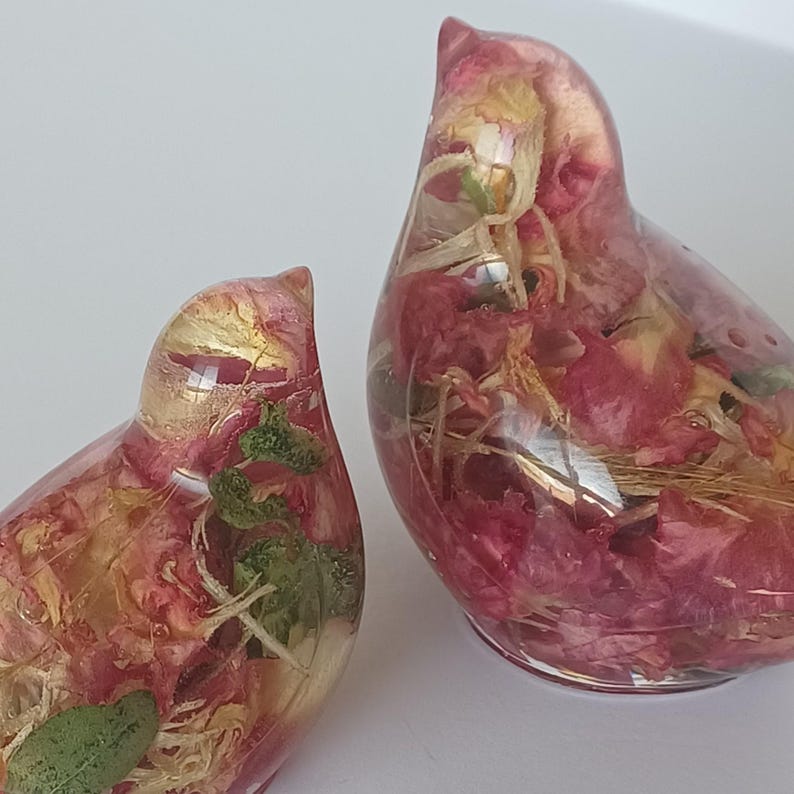 Two Resin Birds With Real Flowers, Floral Home Decor, Memorial Flower ...