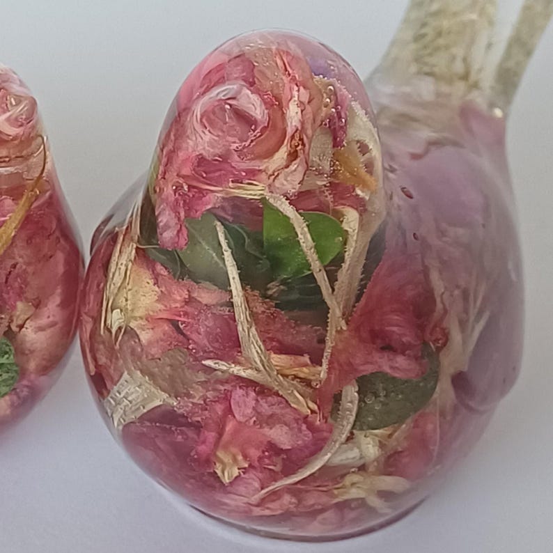 Two Resin Birds With Real Flowers, Floral Home Decor, Memorial Flower ...