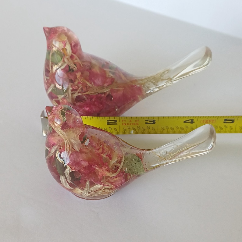Two Resin Birds With Real Flowers, Floral Home Decor, Memorial Flower ...