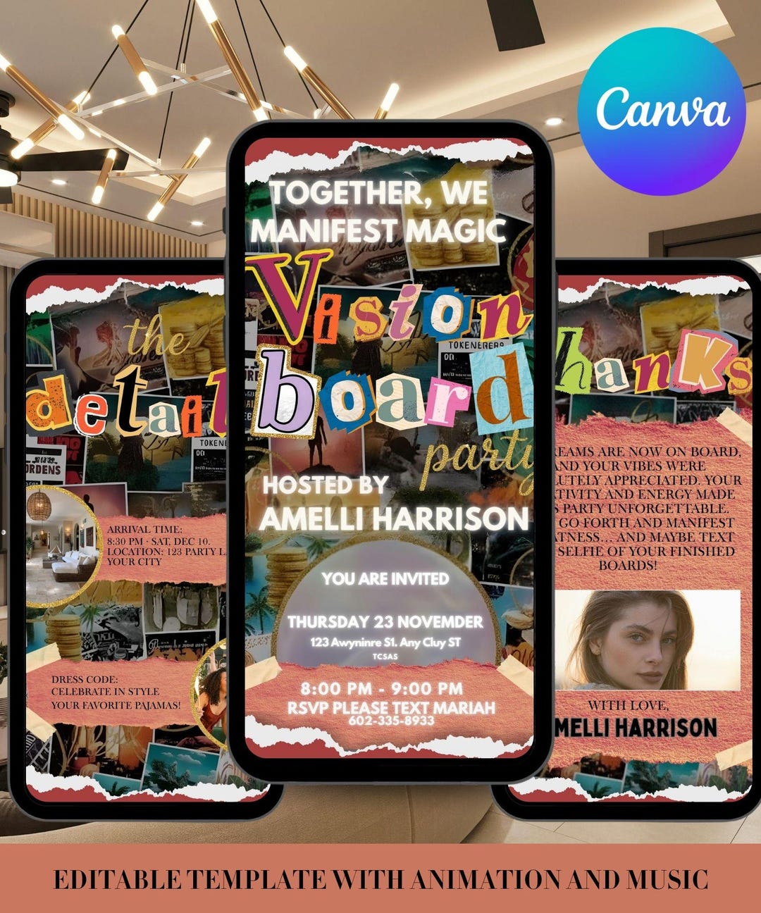 New Years 2026 Vision Board Party Invitation, Manifestation Gathering ...