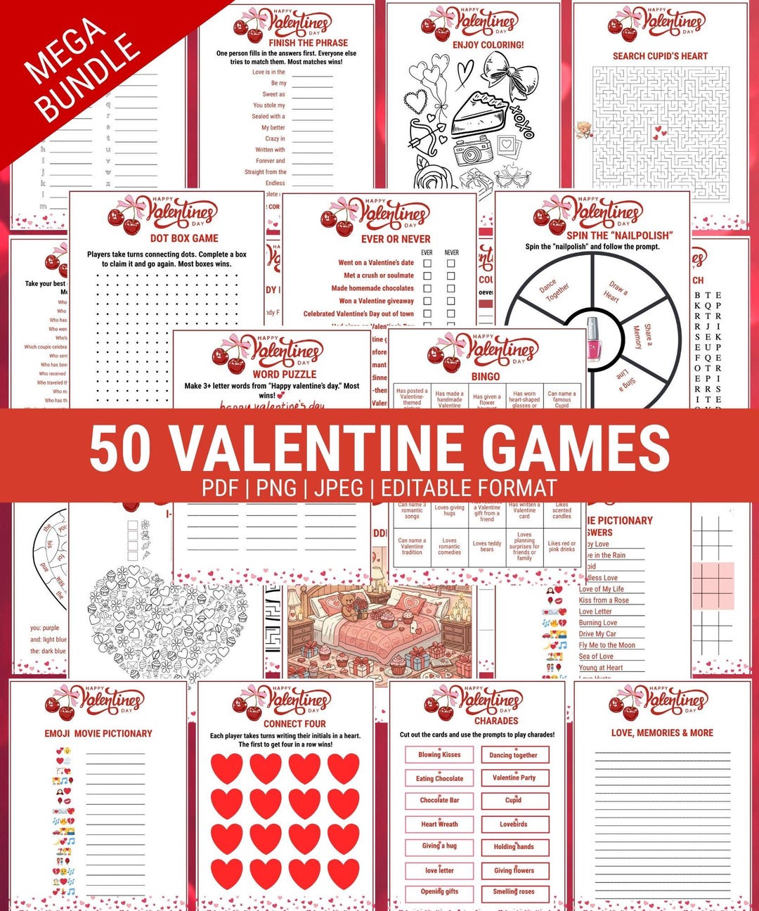 50 Valentines Day Games Digital Download, Printable Party Games for ...