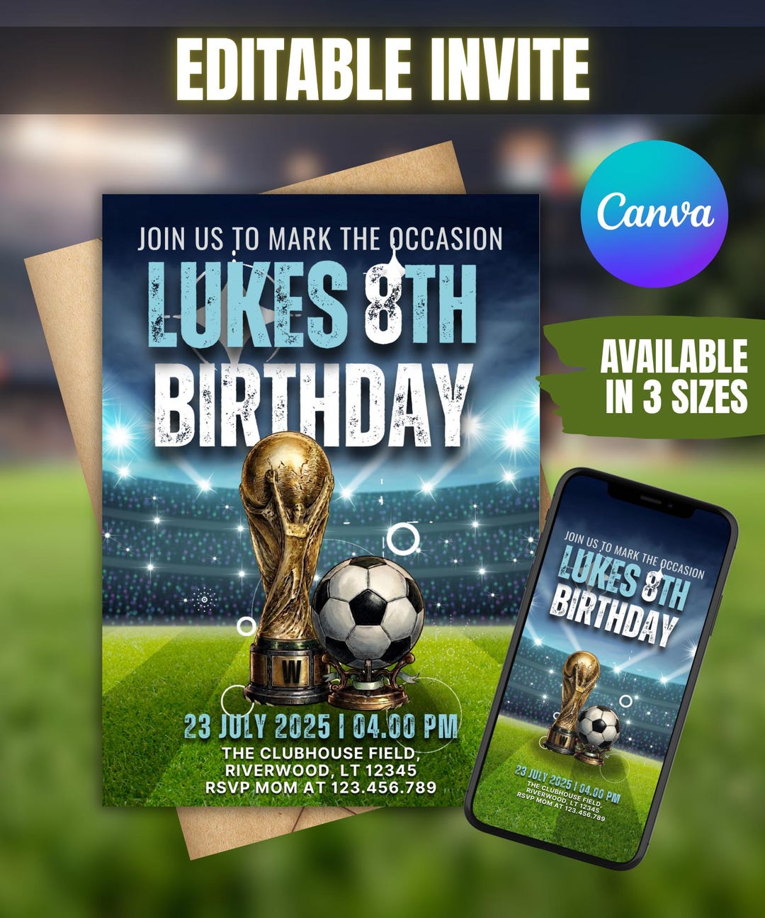 Animated World Cup Football Party Invitation, Editable Soccer Birthday ...