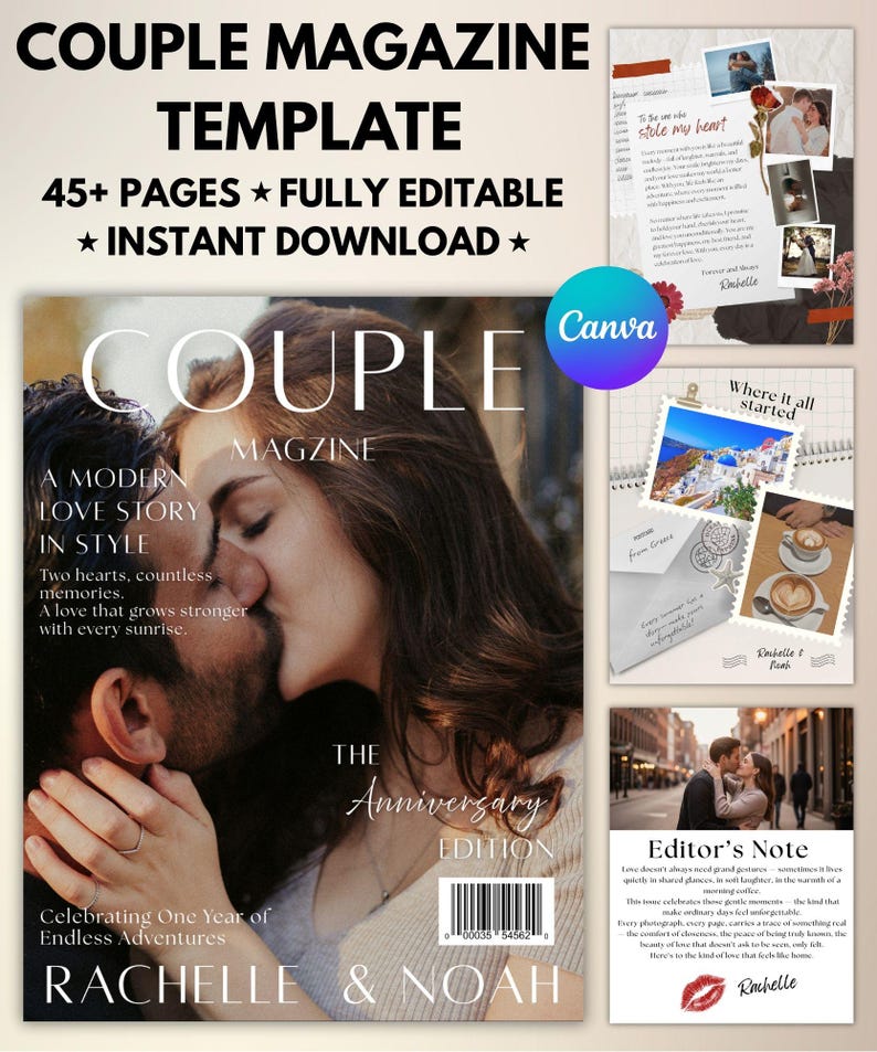 Couples Magazine Canva Template, Editable Couple Magazine, Anniversary ...