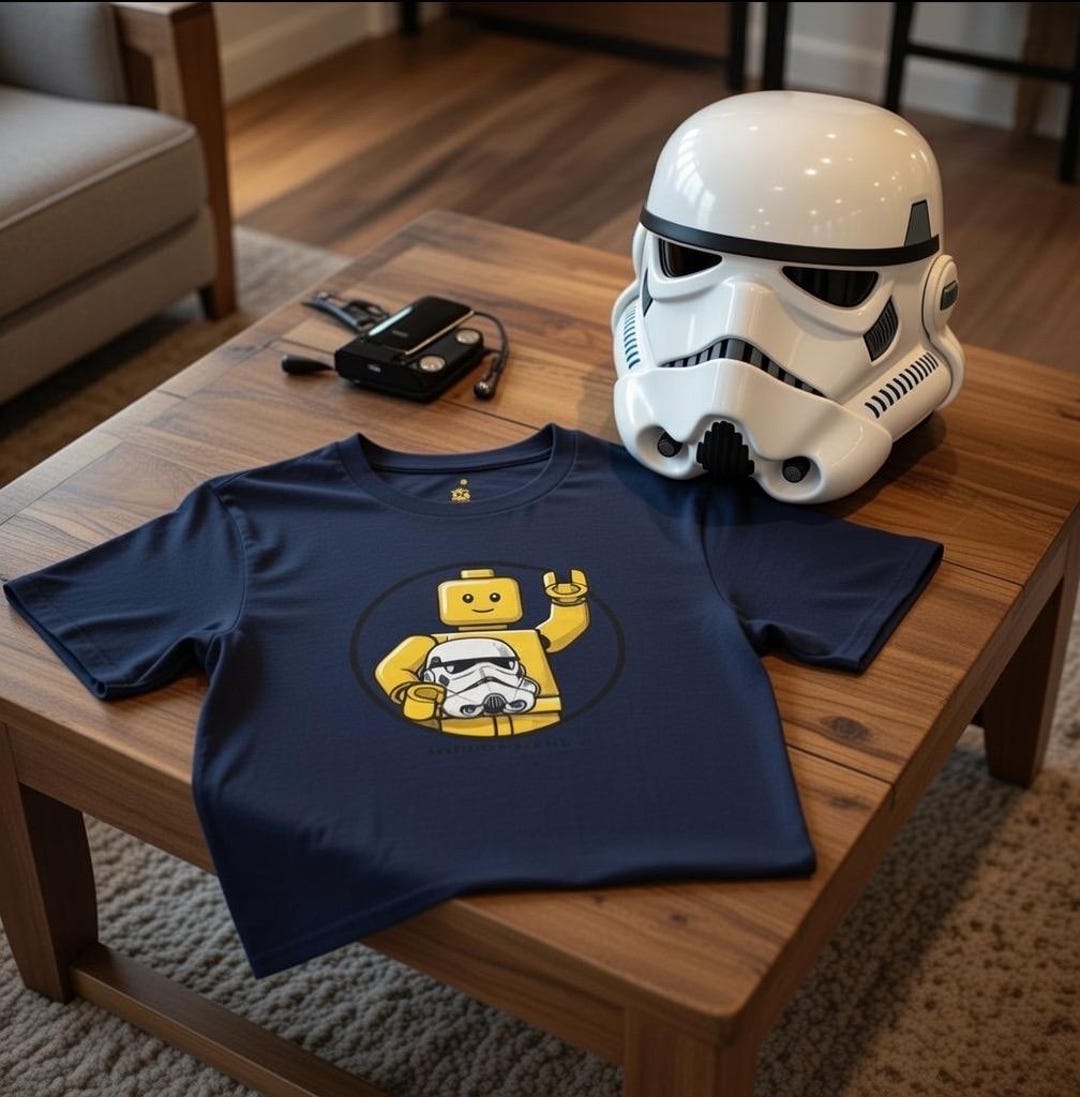Happy Block Head Holding Stormtrooper Helmet T-shirt | Sci-fi Mashup - Etsy