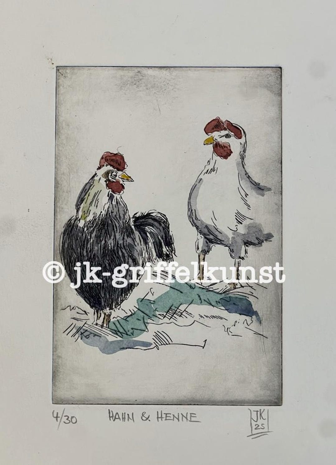 Etching. Rooster & Hen. Original Etching, Limited Edition and Signed ...