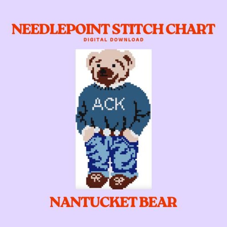 ACK Polo Bear Digital Needlepoint Chart PDF | 18-mesh Pattern Nantucket ...