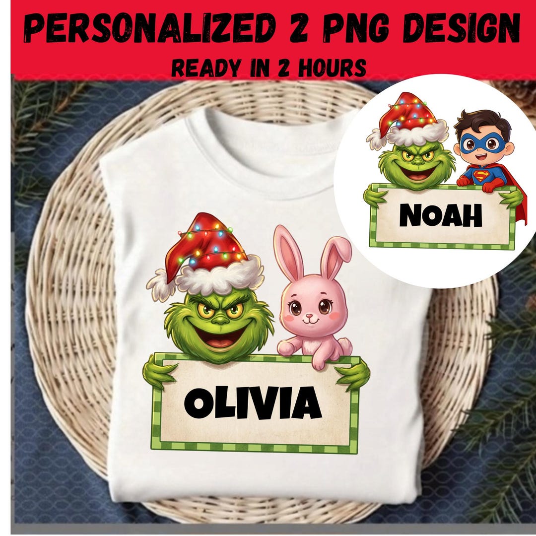 Personalized Name Grinch Bunny Character Design | Custom Holiday ...