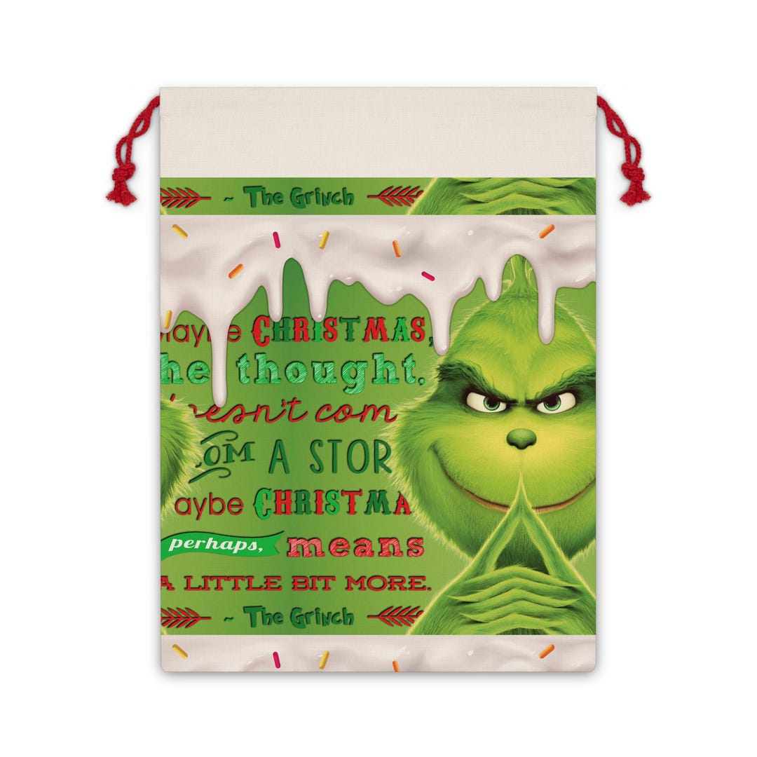 Vintage Grinch Christmas Gift Bag | Drawstring Holiday Sack - Etsy
