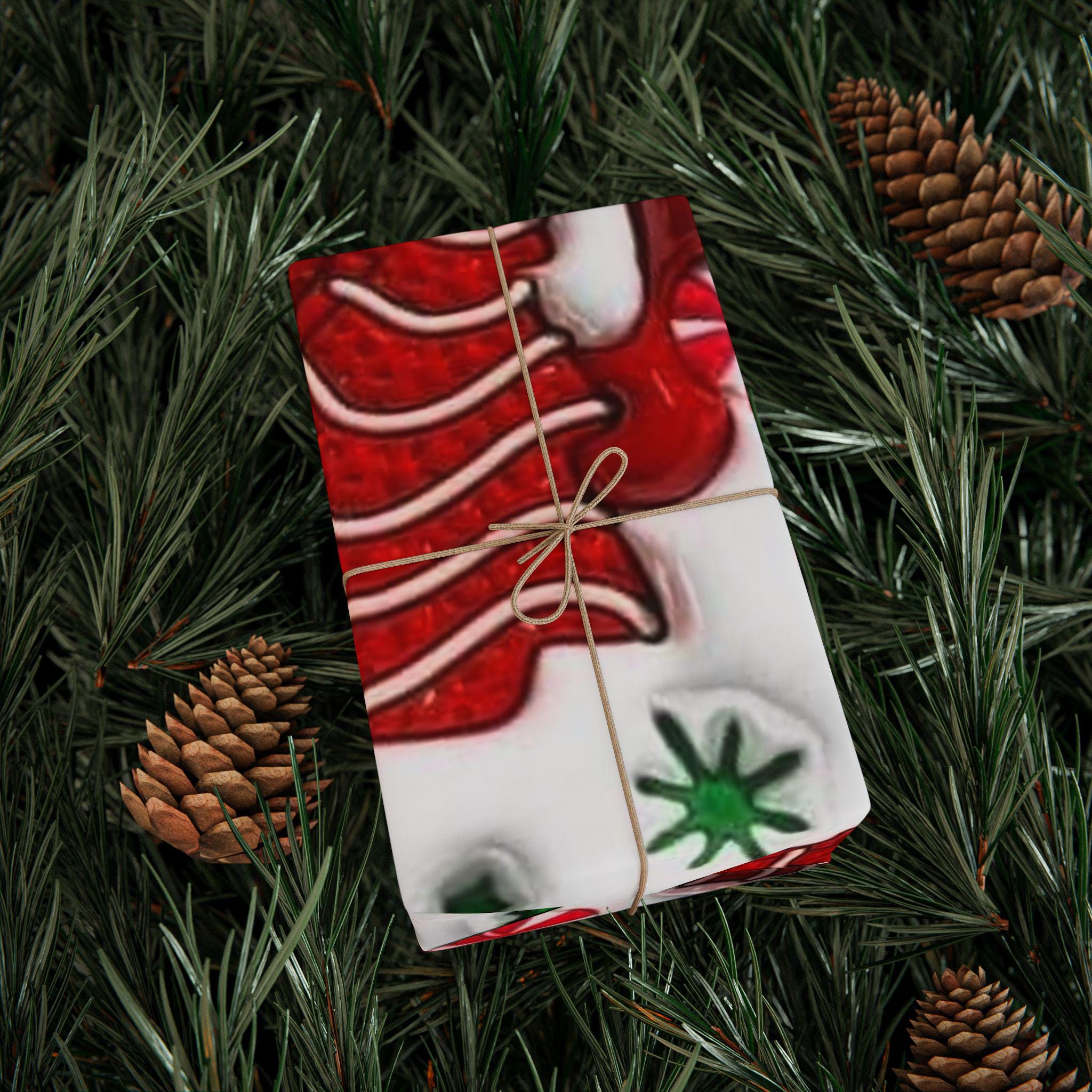 Red Christmas Tree Pattern Wrapping Paper | Holiday Candy & Holly Print ...
