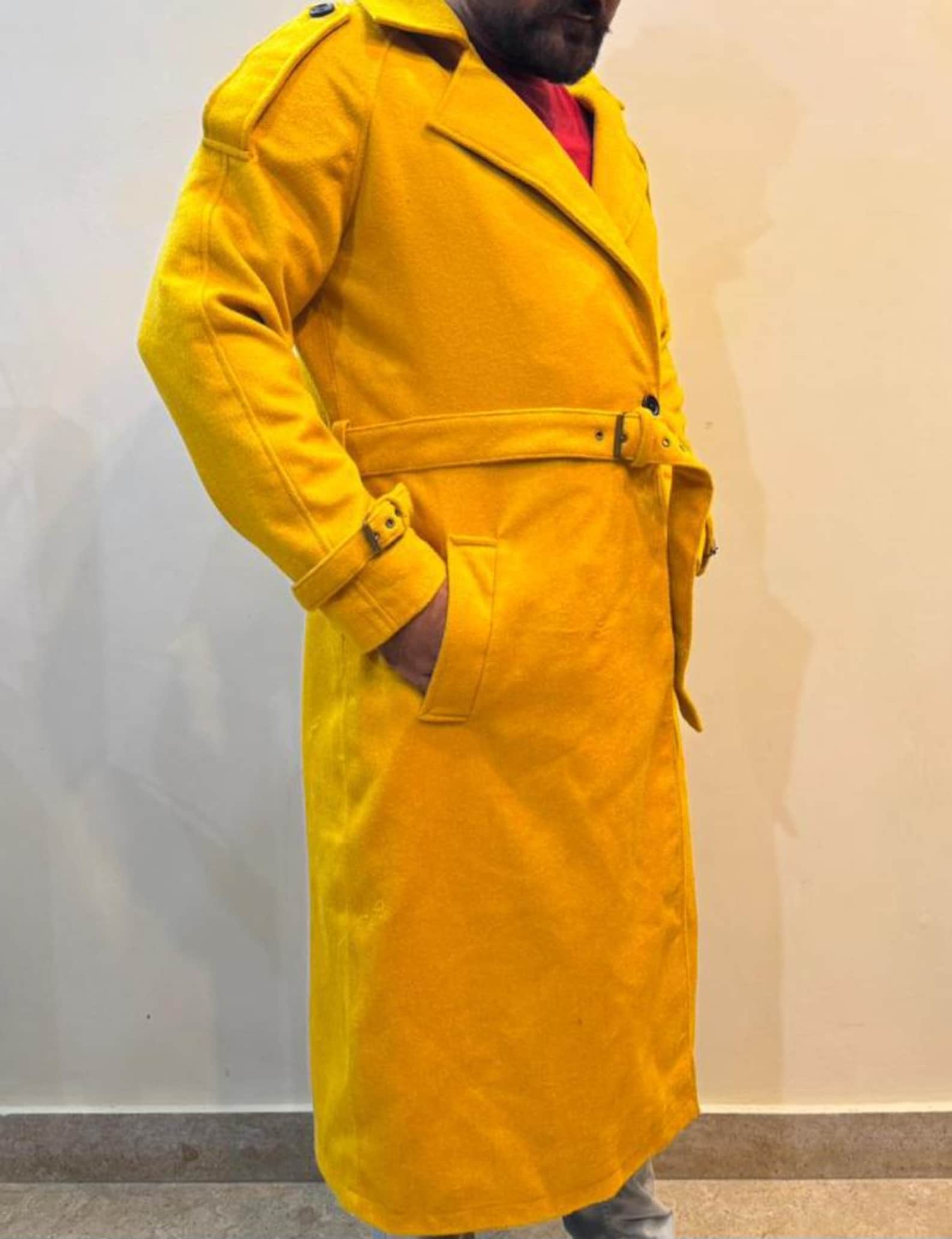 Vintage Mustard Overcoat for Men & Women – Yellow Long Wool Trench Coat ...