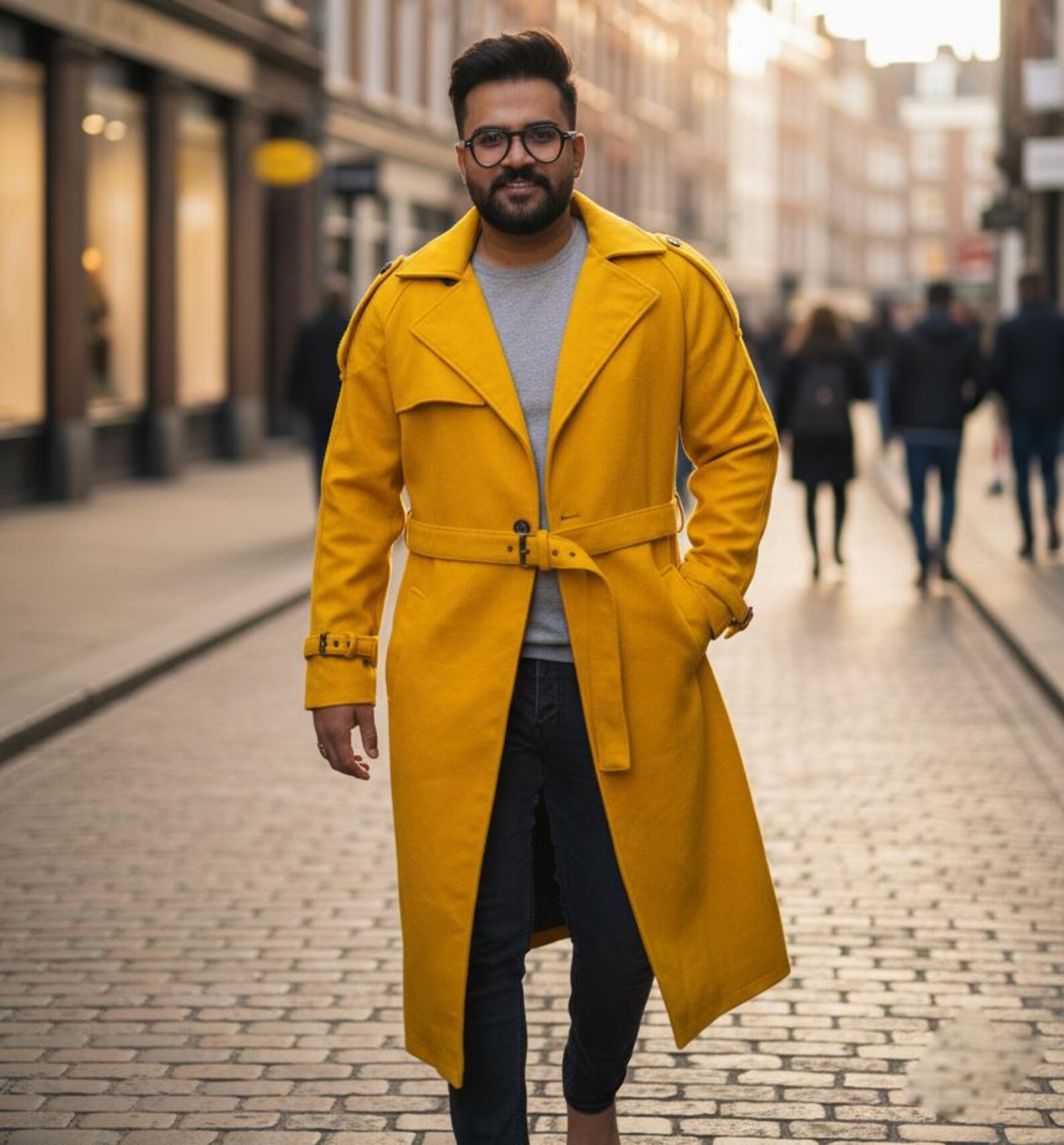 Vintage Mustard Overcoat for Men & Women – Yellow Long Wool Trench Coat ...