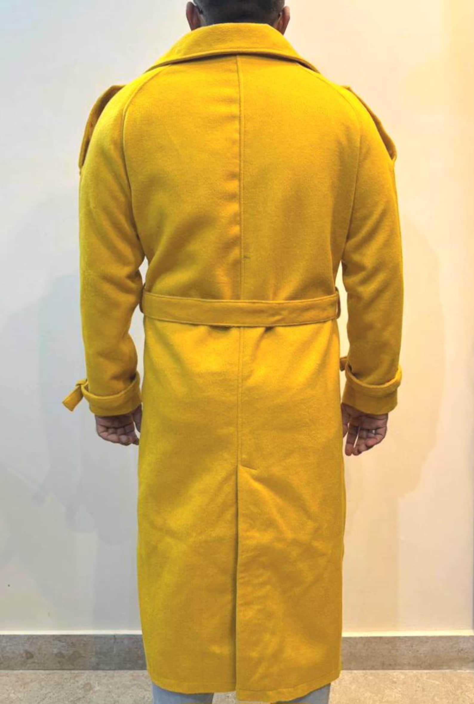 Vintage Mustard Overcoat for Men & Women – Yellow Long Wool Trench Coat ...