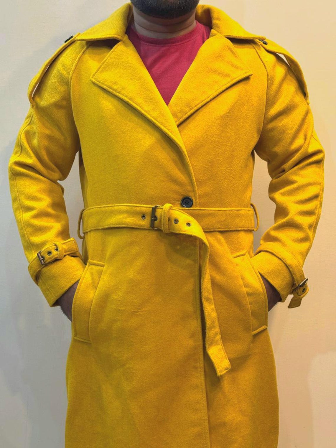 Vintage Mustard Overcoat for Men & Women – Yellow Long Wool Trench Coat ...