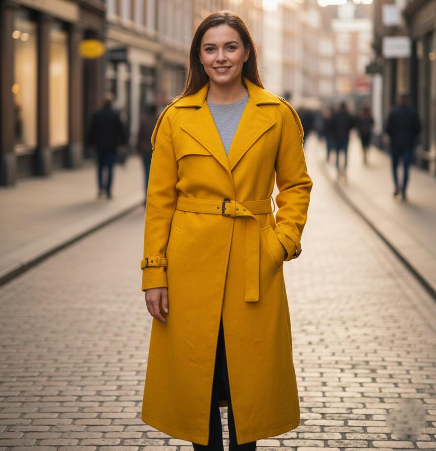 Vintage Mustard Overcoat for Men & Women – Yellow Long Wool Trench Coat ...