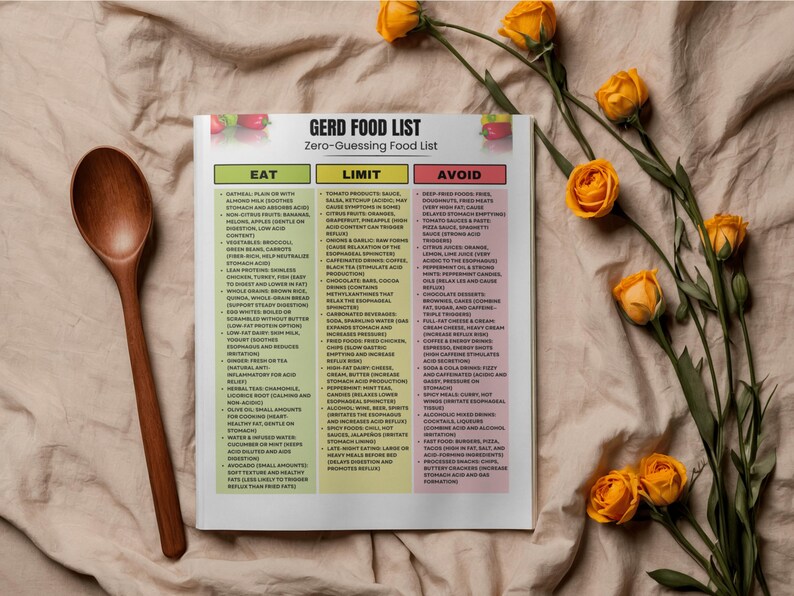 GERD Food List Printable, Acid Reflux Diet Guide for Easy Symptom ...