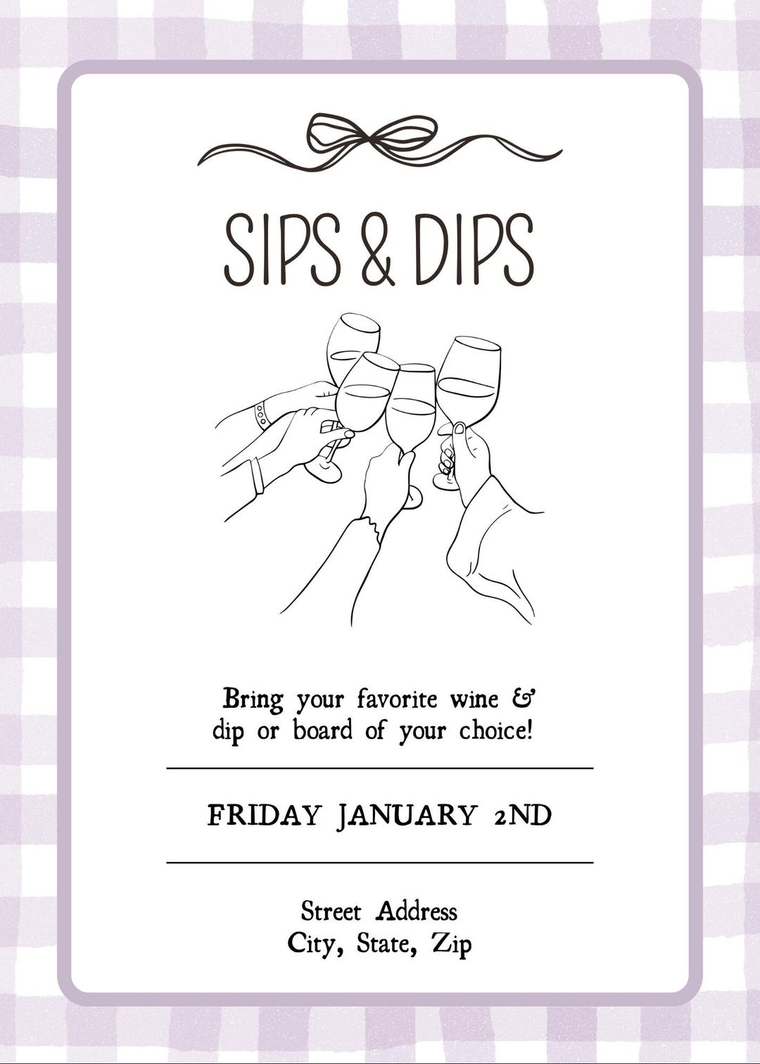 Sips & Dips Invitation | Canva Template | Editable Party Invite | Girls ...
