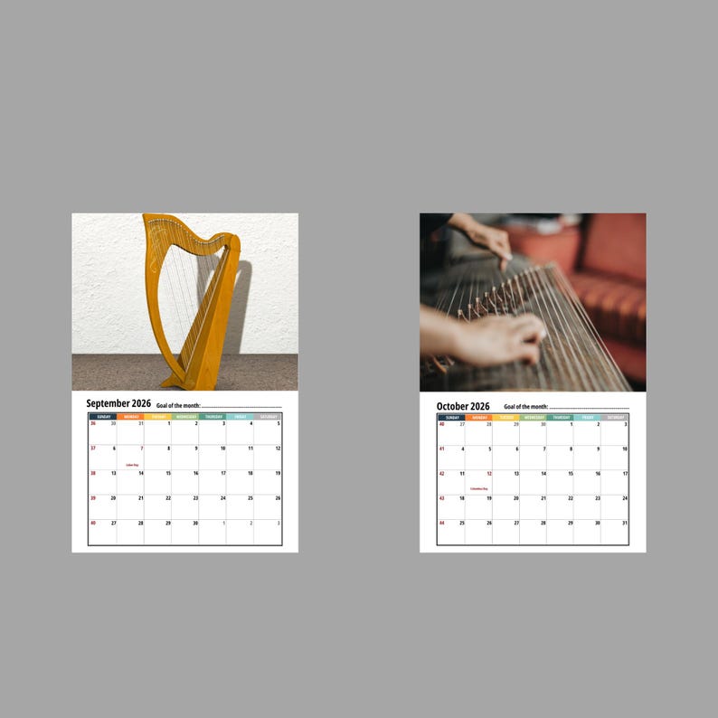 Harp Wall Calendar 2026 - Etsy