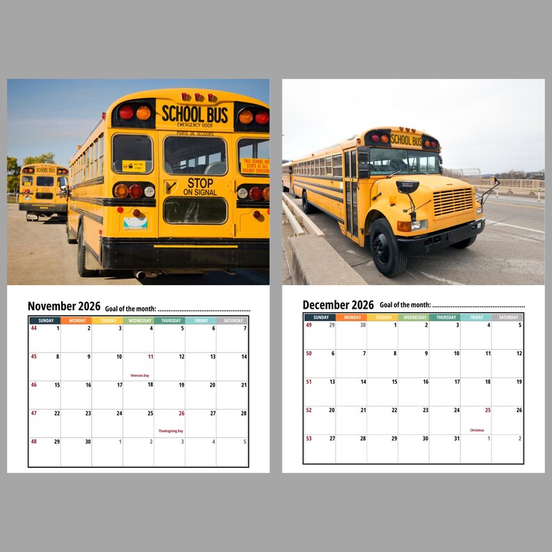School Bus Wall Calendar 2026 - Etsy