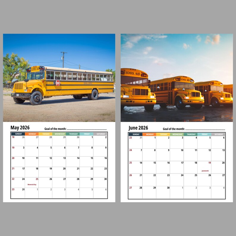 School Bus Wall Calendar 2026 - Etsy