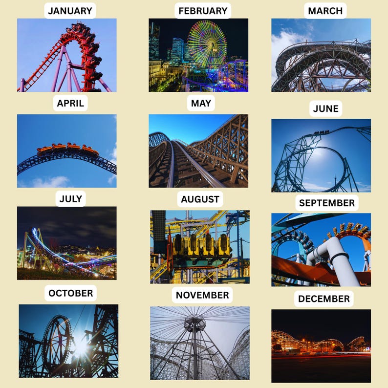 Roller Coaster Wall Calendar 2026 - Etsy