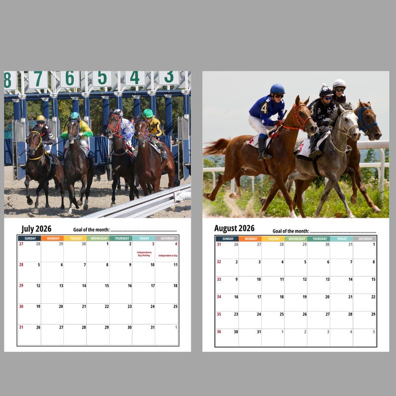 Horse Racing Wall Calendar 2026 - Etsy