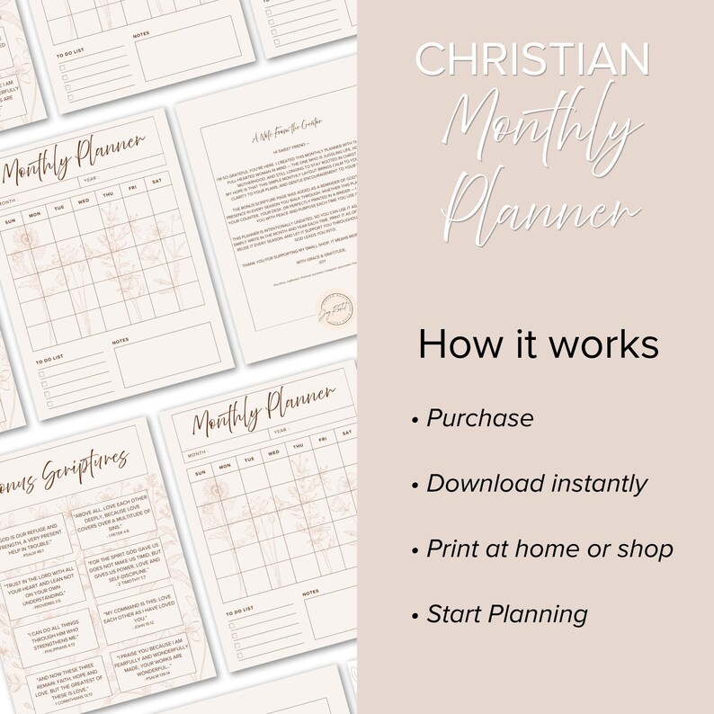 Christian Monthly Planner Printable | Undated Faith Calendar for Moms ...