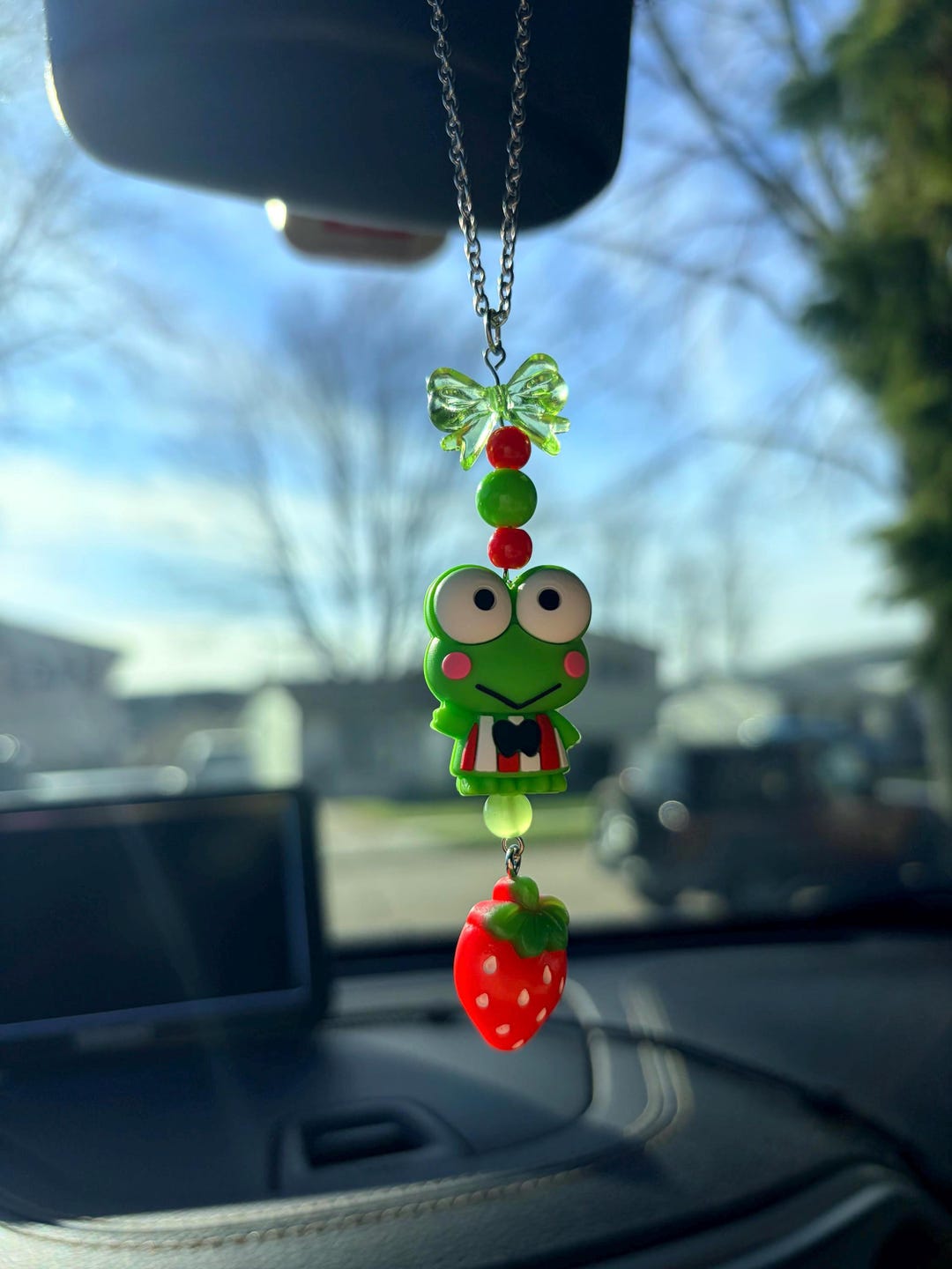 Strawberry Frog Car Mirror Dangler Accessory Green Froggy Charm Cute ...