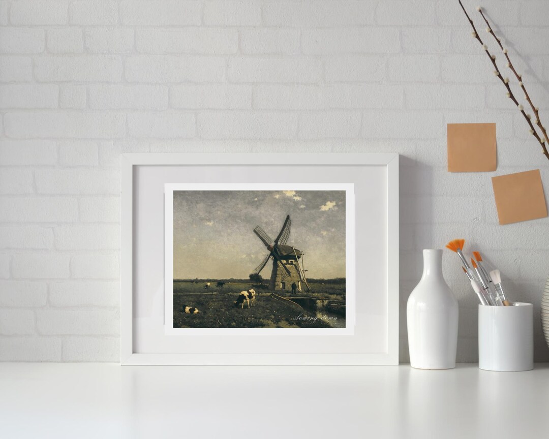 Vintage Windmill Landscape Poster | Matte Horizontal Print - Etsy