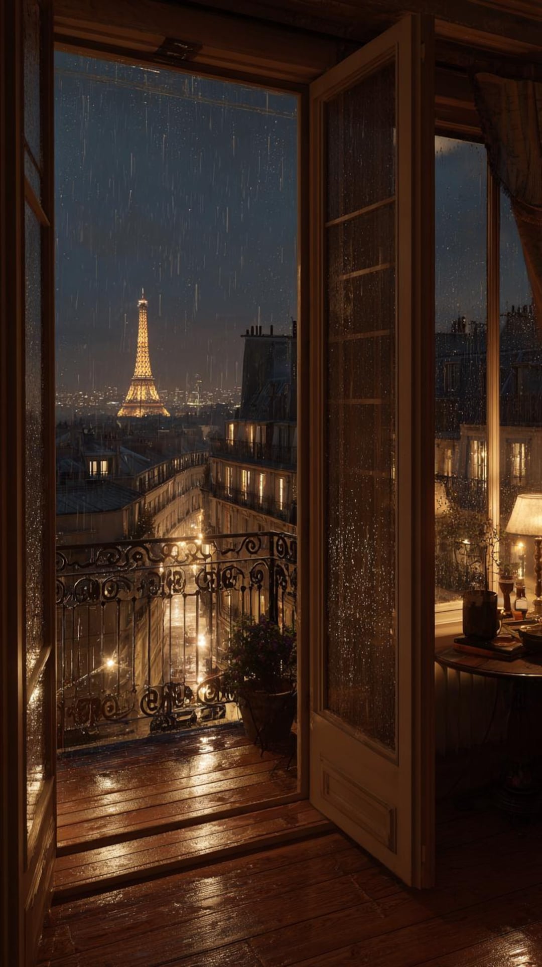Rainy Paris Balcony Wallpaper | Eiffel Tower View (digital Download) - Etsy
