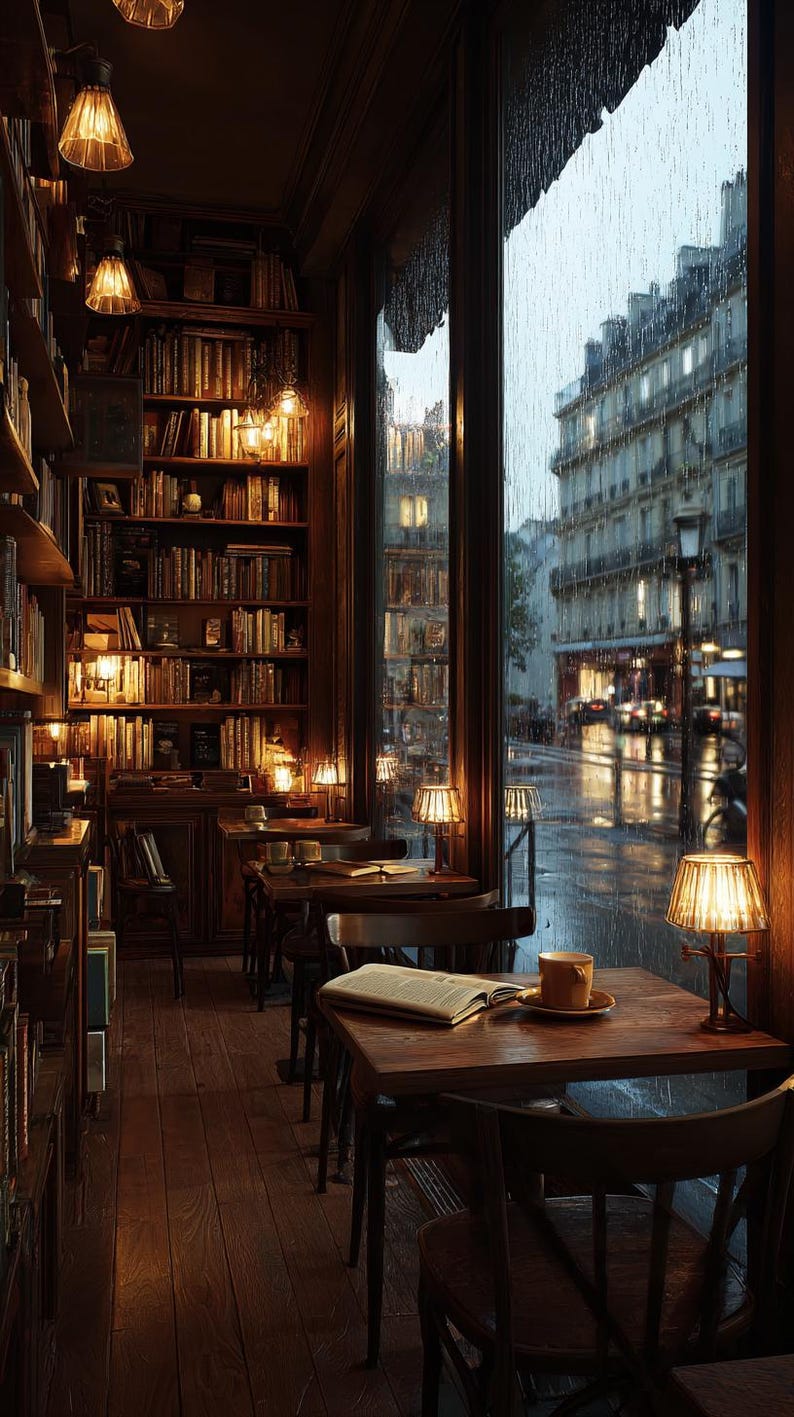 Cozy Paris Bookstore Phone Wallpaper – Rainy Day Ambiance (12 Images ...