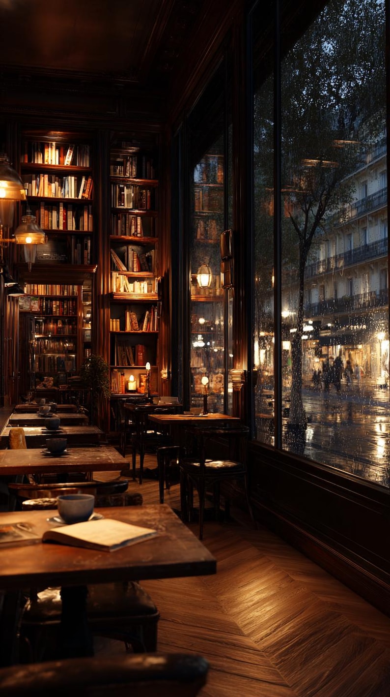Cozy Paris Bookstore Phone Wallpaper – Rainy Day Ambiance (12 Images ...