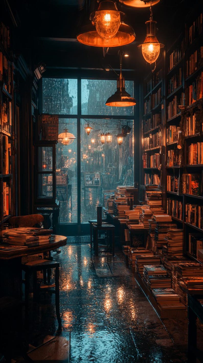Rainy Bookstore Wallpaper – Cozy European Bookshop Phone Background ...