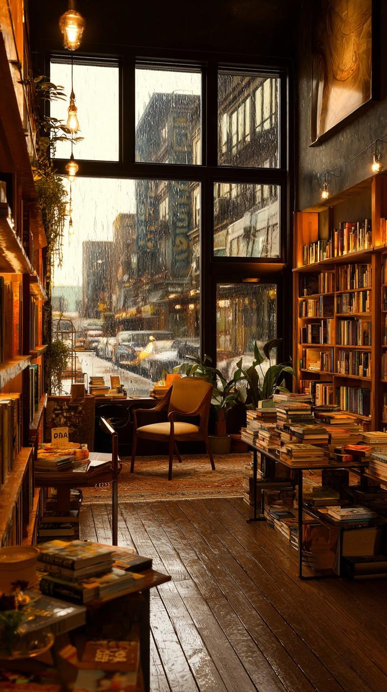 Cozy Bookstore Phone Wallpaper – Rainy Day (12 Images) (digital ...
