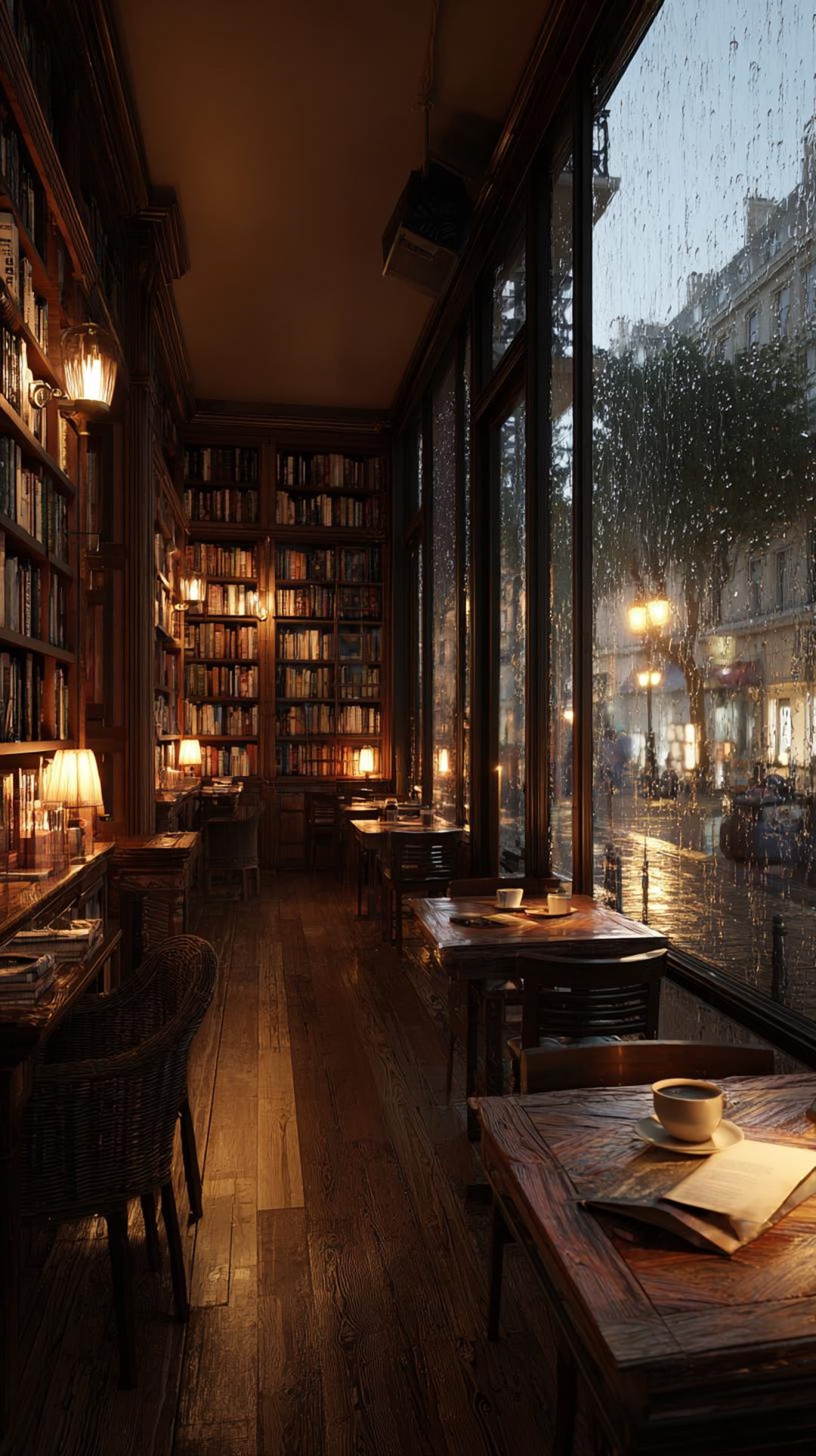 Cozy Paris Bookstore Phone Wallpaper – Rainy Day Ambiance (12 Images ...