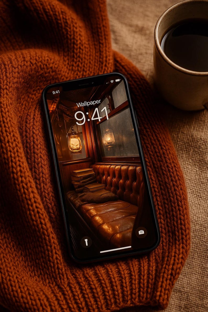 Vintage Train Reading Nook Phone Wallpaper: Rainy Window (digital ...