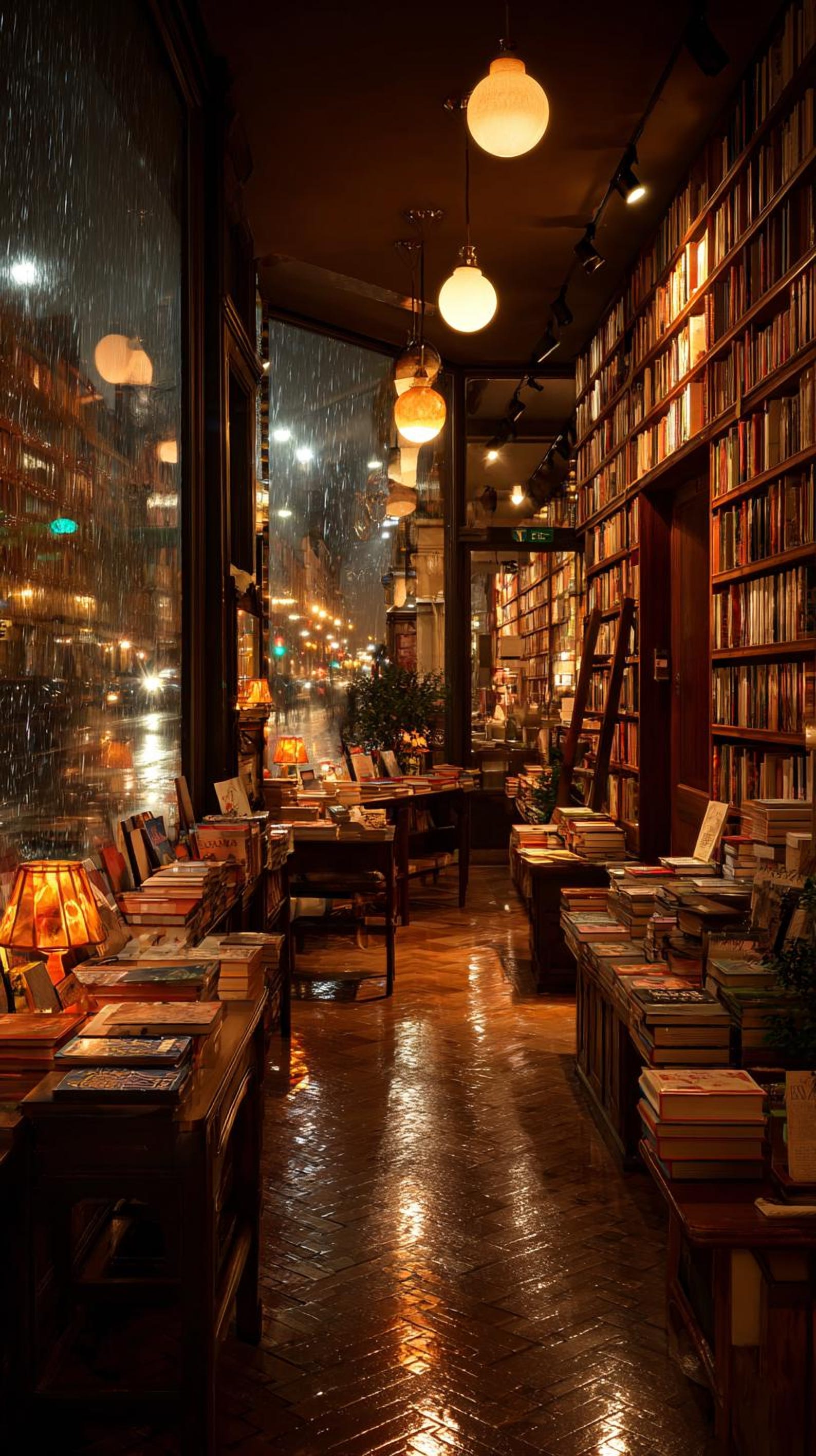 Rainy Bookstore Wallpaper – Cozy European Bookshop Phone Background ...