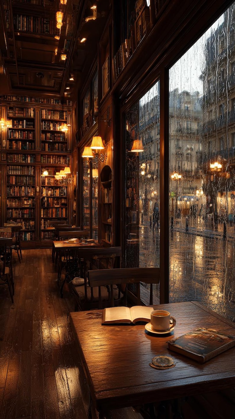 Cozy Paris Bookstore Phone Wallpaper – Rainy Day Ambiance (12 Images ...